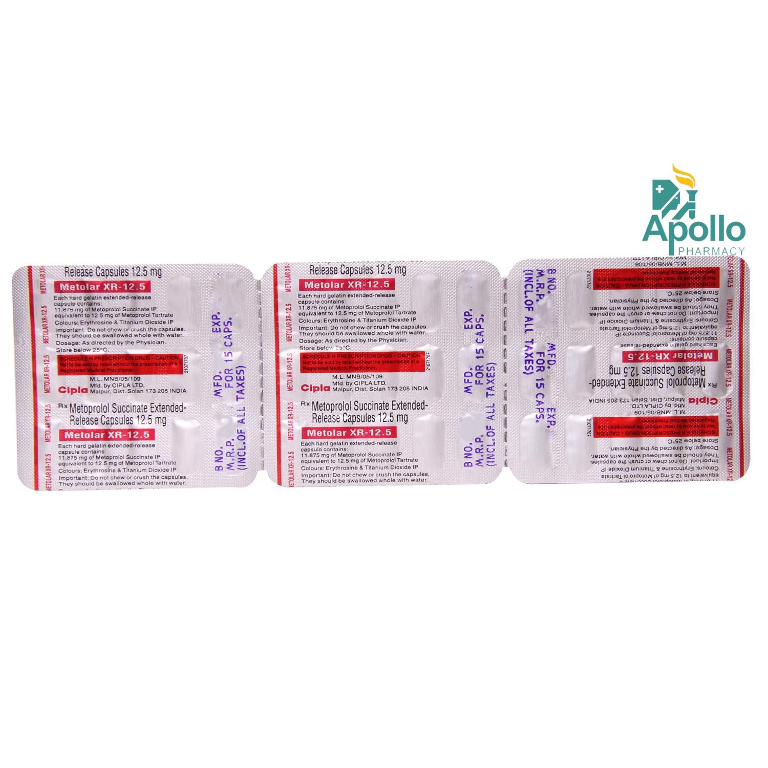 Metolar XR-12.5 Capsule 15's Price, Uses, Side Effects, Composition ...