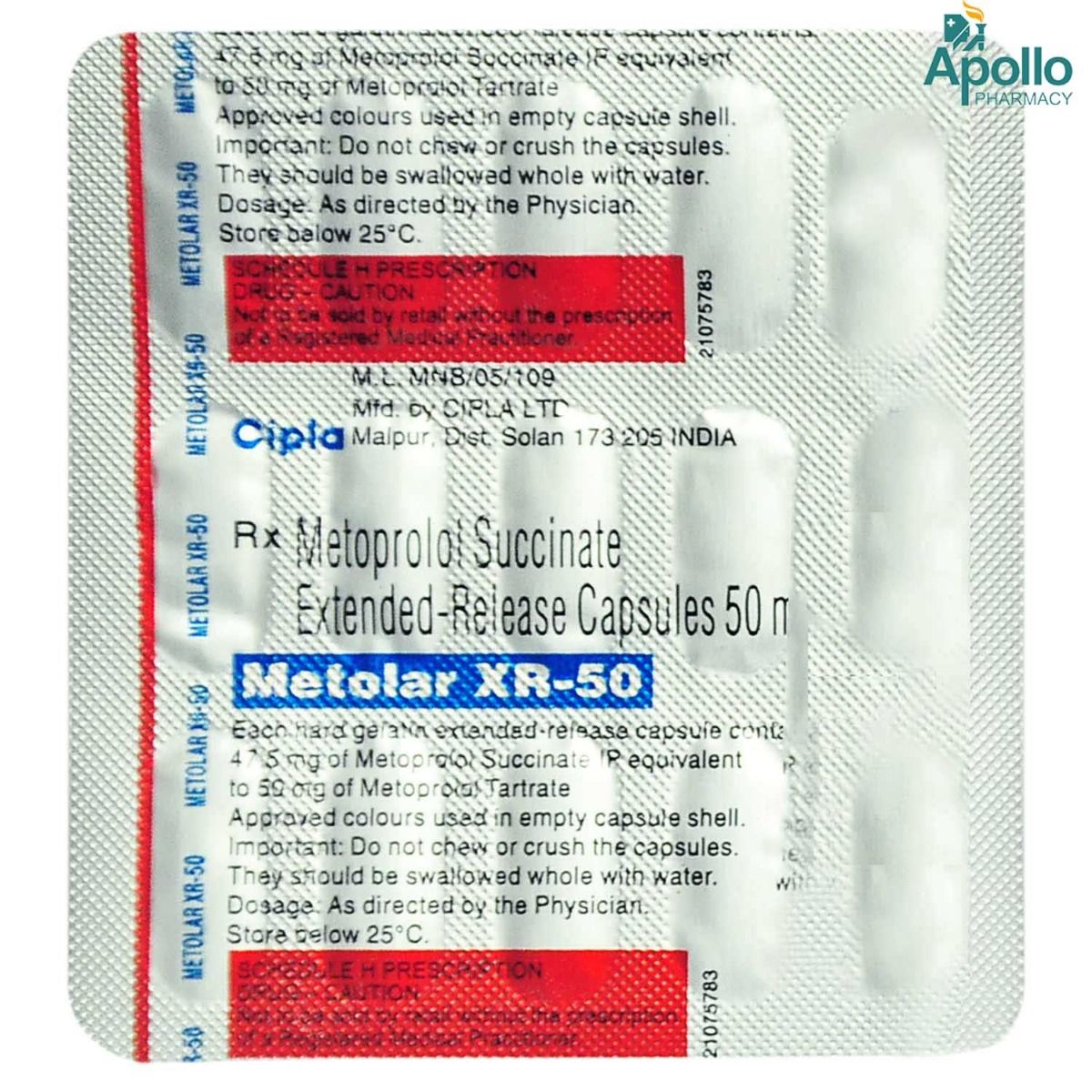 Metolar XR-50 Capsule 15's Price, Uses, Side Effects, Composition ...