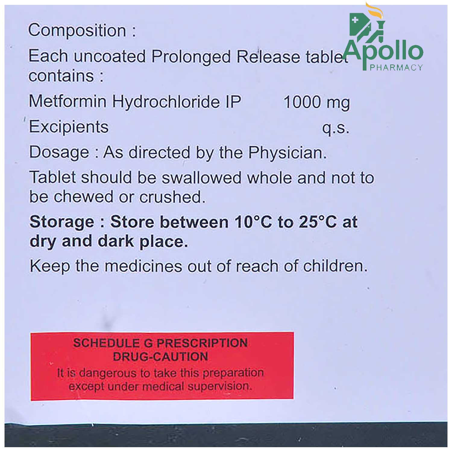 Metafort 1000 Tablet 15's Price, Uses, Side Effects, Composition ...