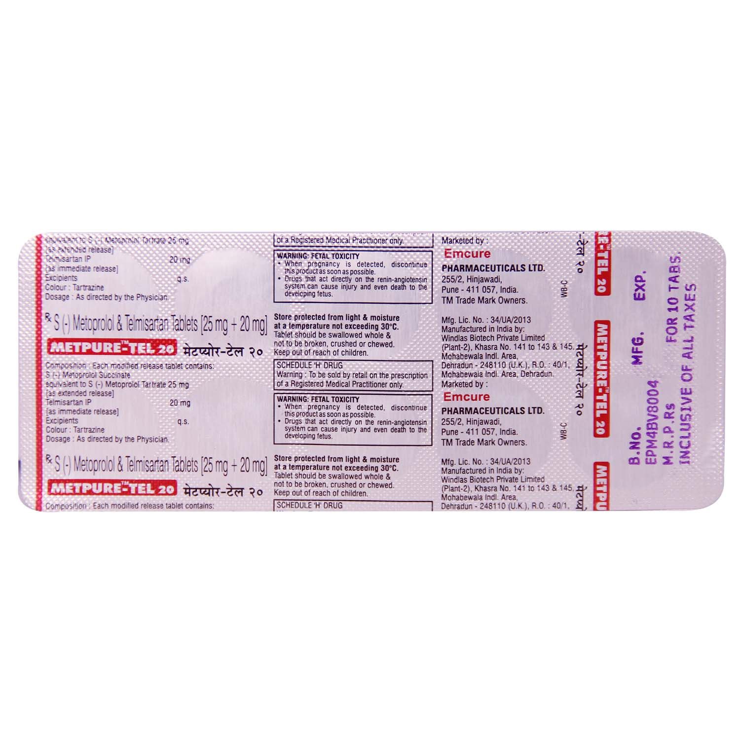 Metpure Tel 20 Tablet 10's Price, Uses, Side Effects, Composition ...