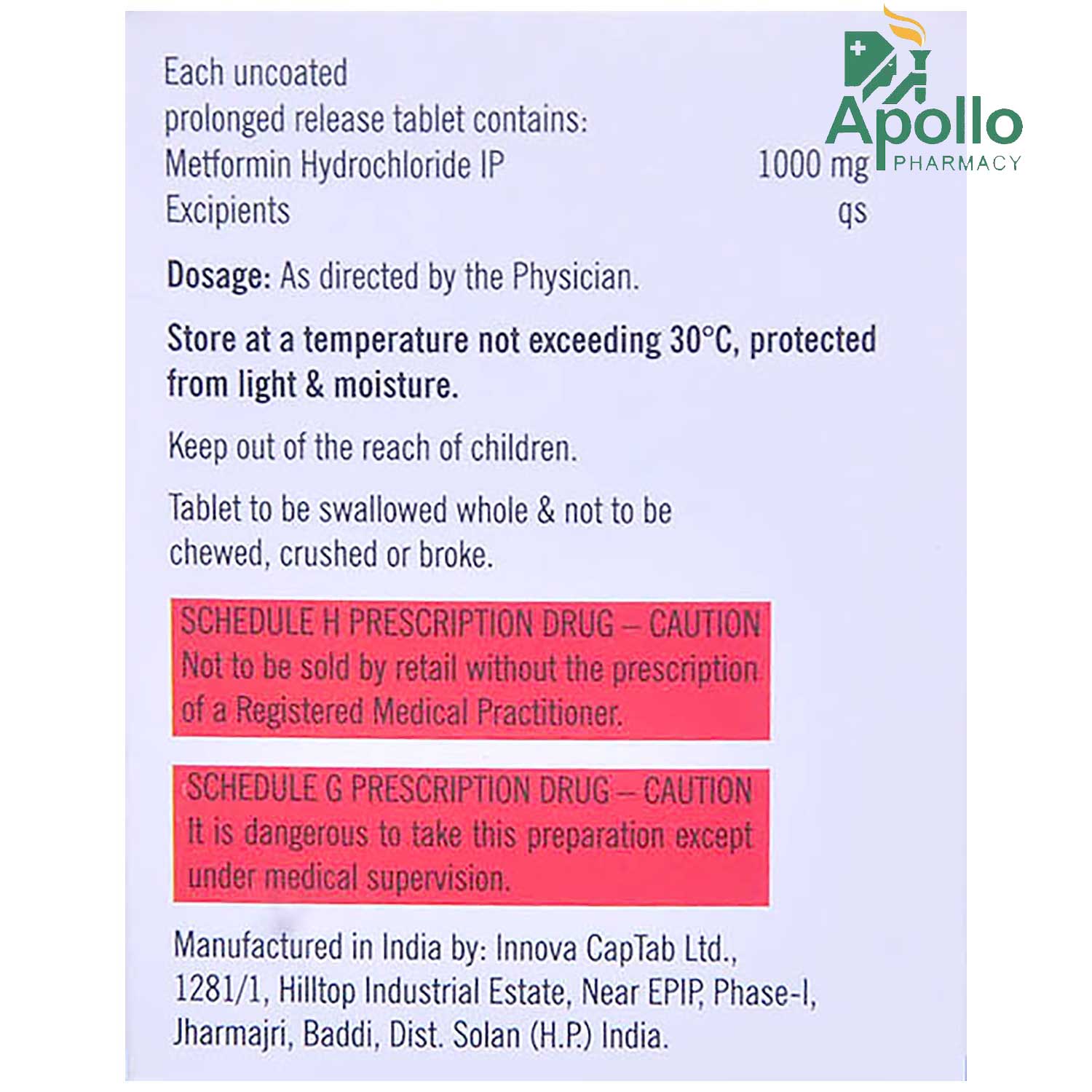 METFORM SR 1GM TABLETS 10'S Price, Uses, Side Effects, Composition ...