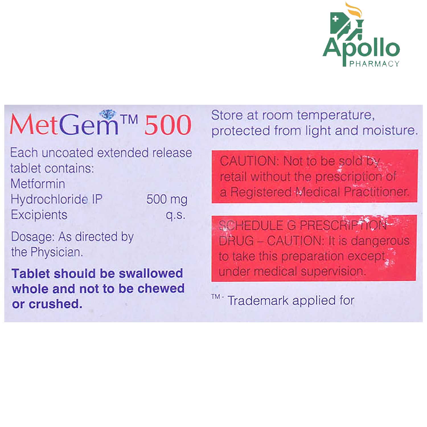 MetGem 500 Tablet 10's Price, Uses, Side Effects, Composition - Apollo ...