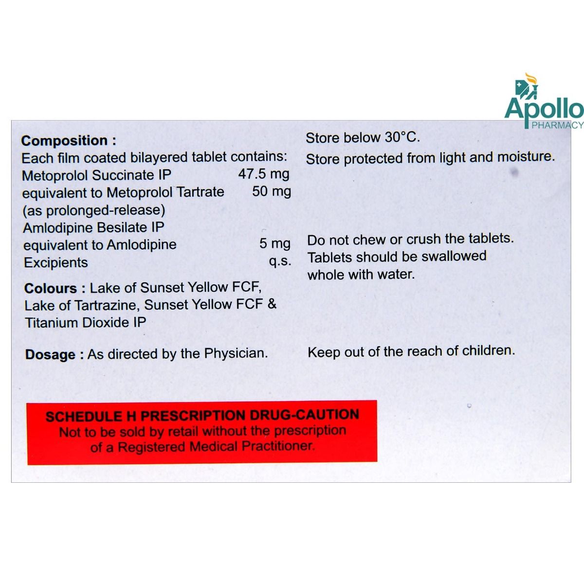 Met XL AM 50/5 Tablet 20's Price, Uses, Side Effects, Composition ...