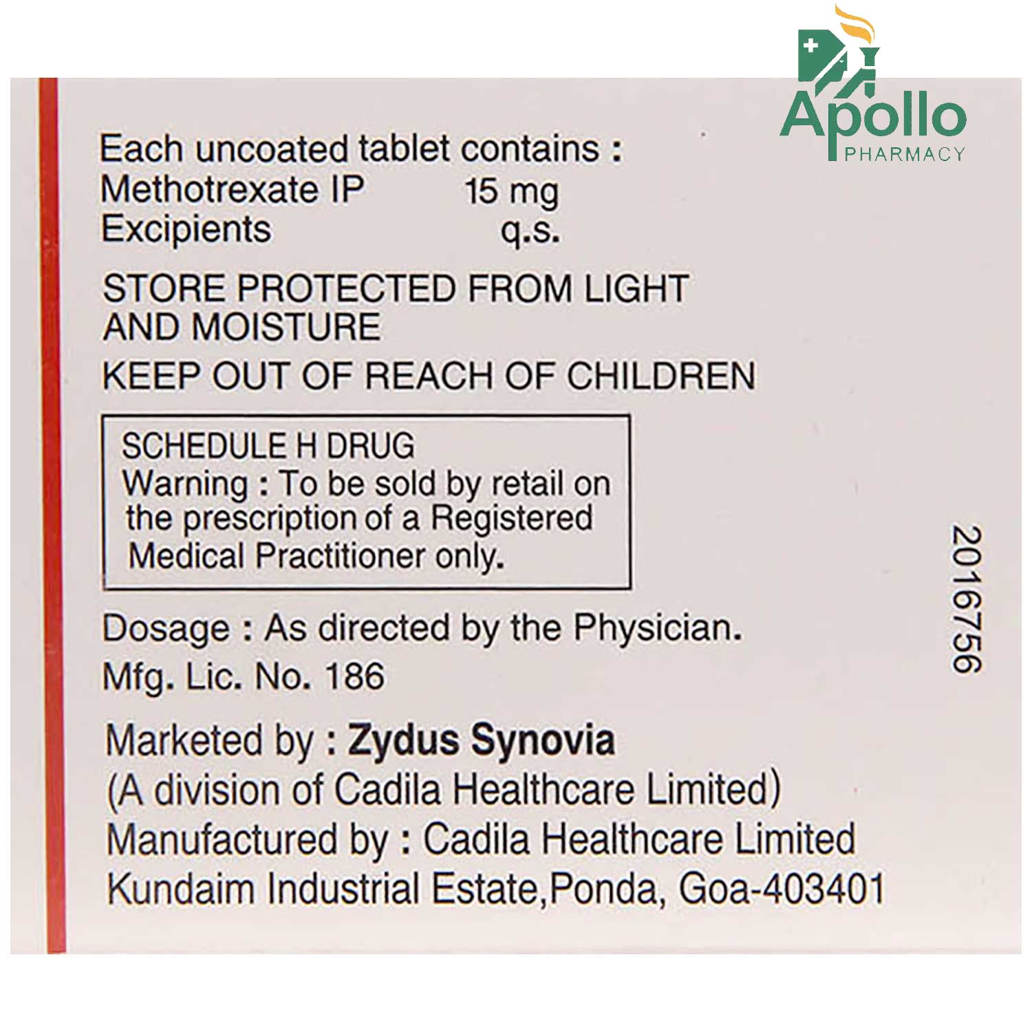 Mexate 15 Tablet 4's Price, Uses, Side Effects, Composition - Apollo ...