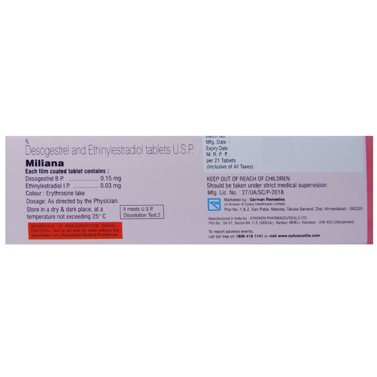 Miliana Tablet 21's Price, Uses, Side Effects, Composition - Apollo ...