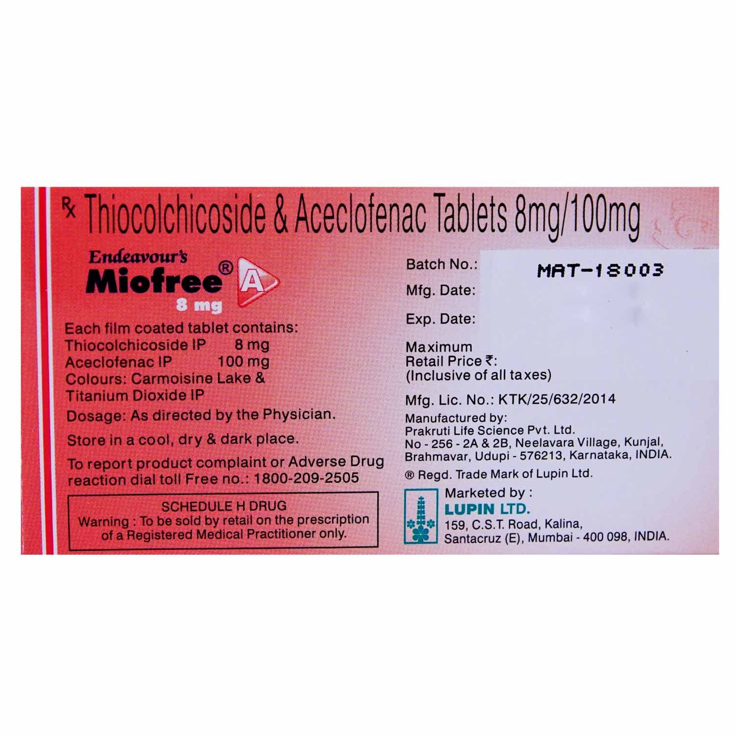 Miofree A 8 mg Tablet 10's Price, Uses, Side Effects, Composition ...