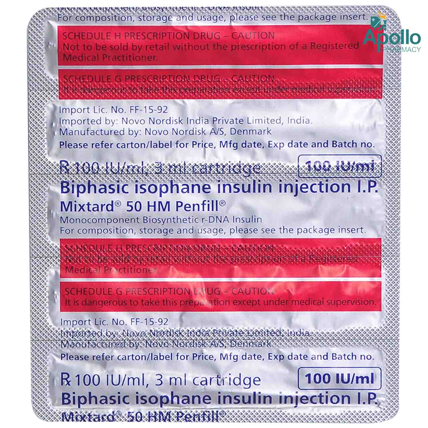 Mixtard 50 HM 100IU/ml Penfill 5 x 3 ml Price, Uses, Side Effects ...