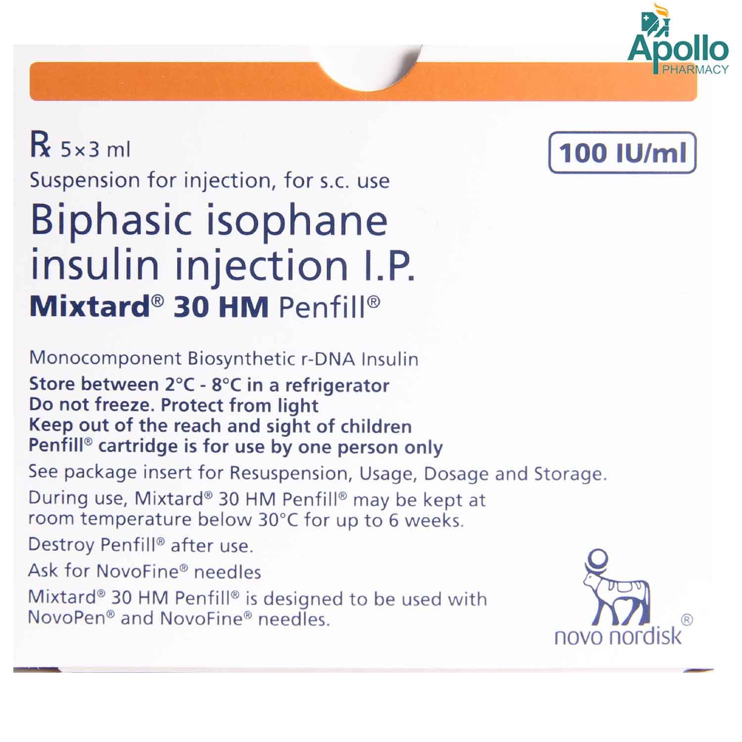 Mixtard 30 HM 100IU/ml Penfill 5 x 3 ml Price, Uses, Side Effects ...