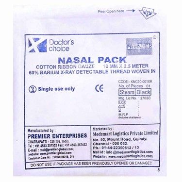 Doctor's Choice Disposable Sterile Nasal Pack 10 mm x 2.5 m, 1 Count ...