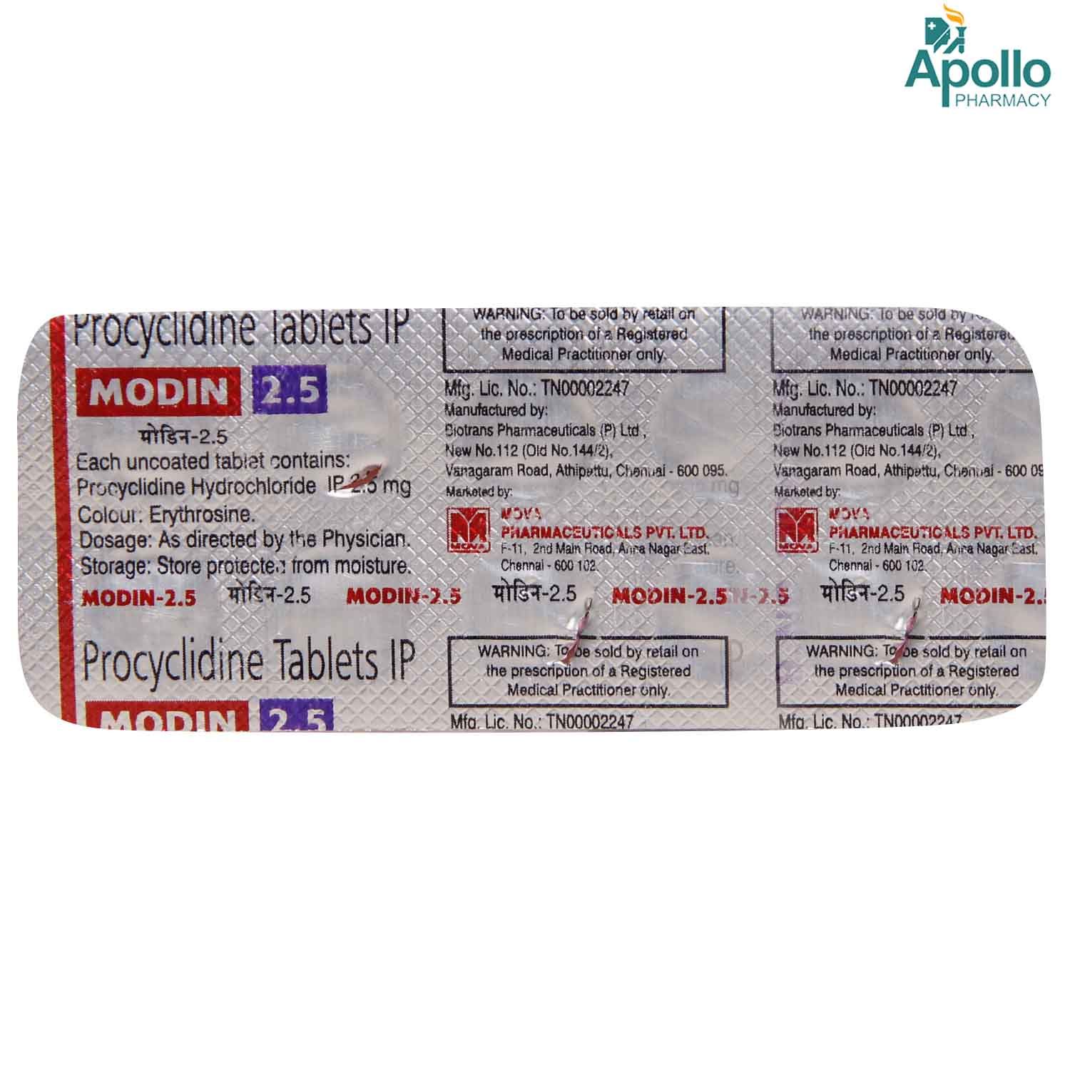 MODIN 2.5MG TABLET Price, Uses, Side Effects, Composition - Apollo Pharmacy