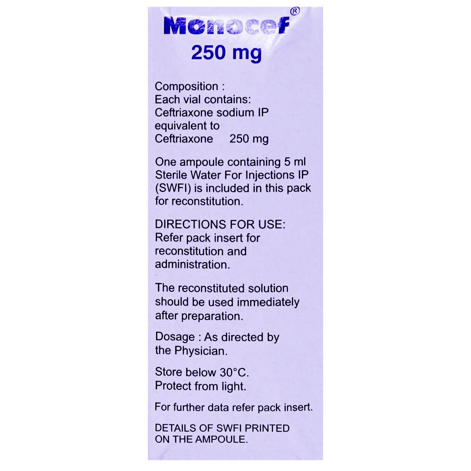 Monocef 250 mg Injection 1's Price, Uses, Side Effects, Composition ...