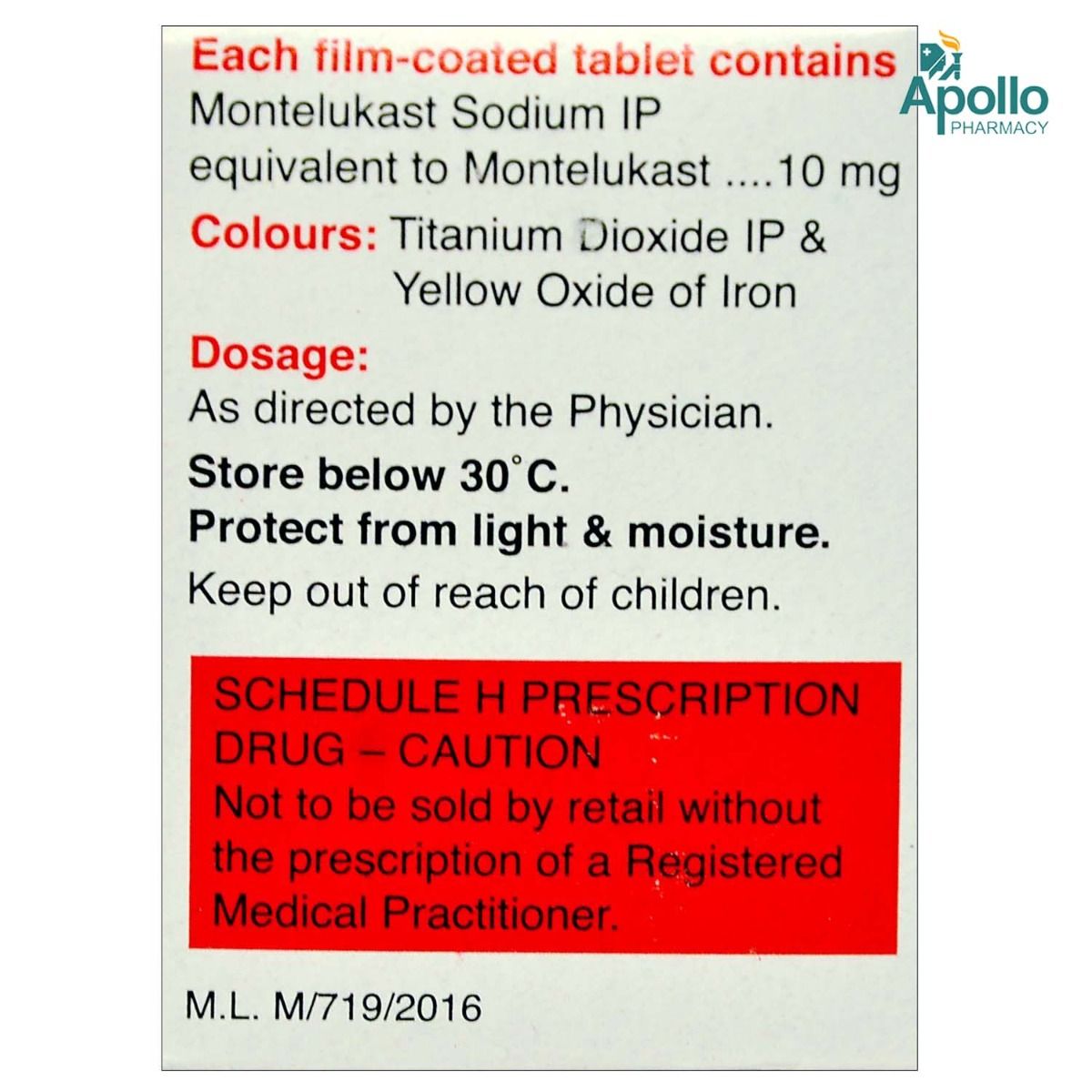 Montair-10 Tablet 15's Price, Uses, Side Effects, Composition - Apollo ...