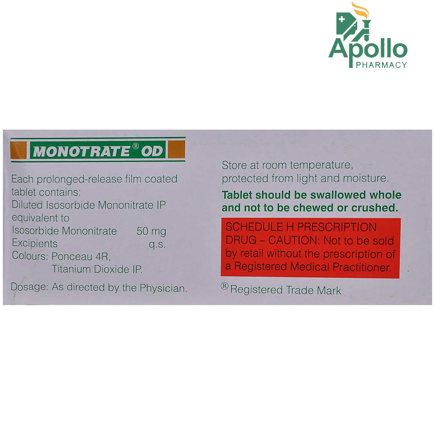 MONOTRATE OD 50MG TABLET Price, Uses, Side Effects, Composition - Apollo Pharmacy