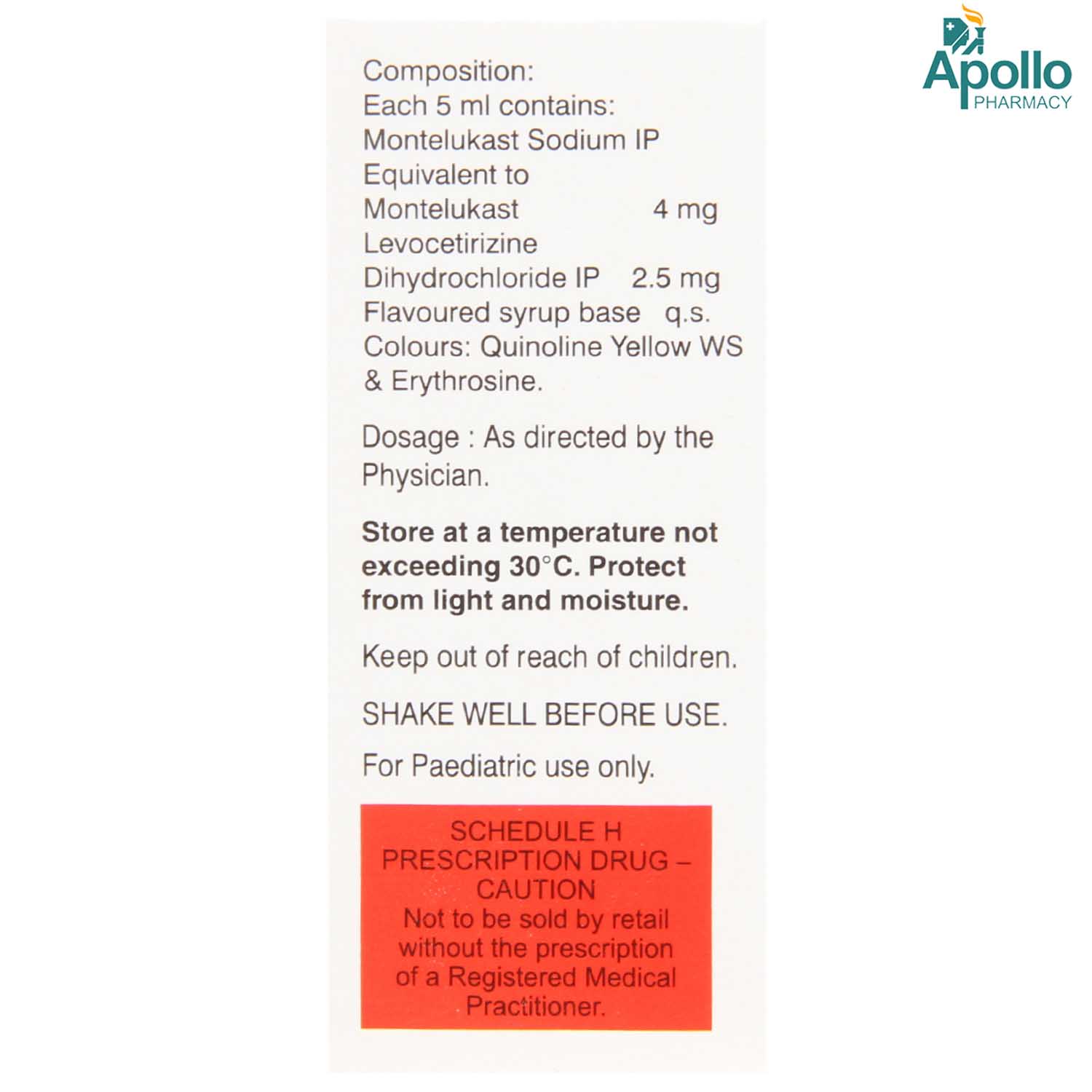 Montina L Syrup 30 ml Price, Uses, Side Effects, Composition - Apollo ...