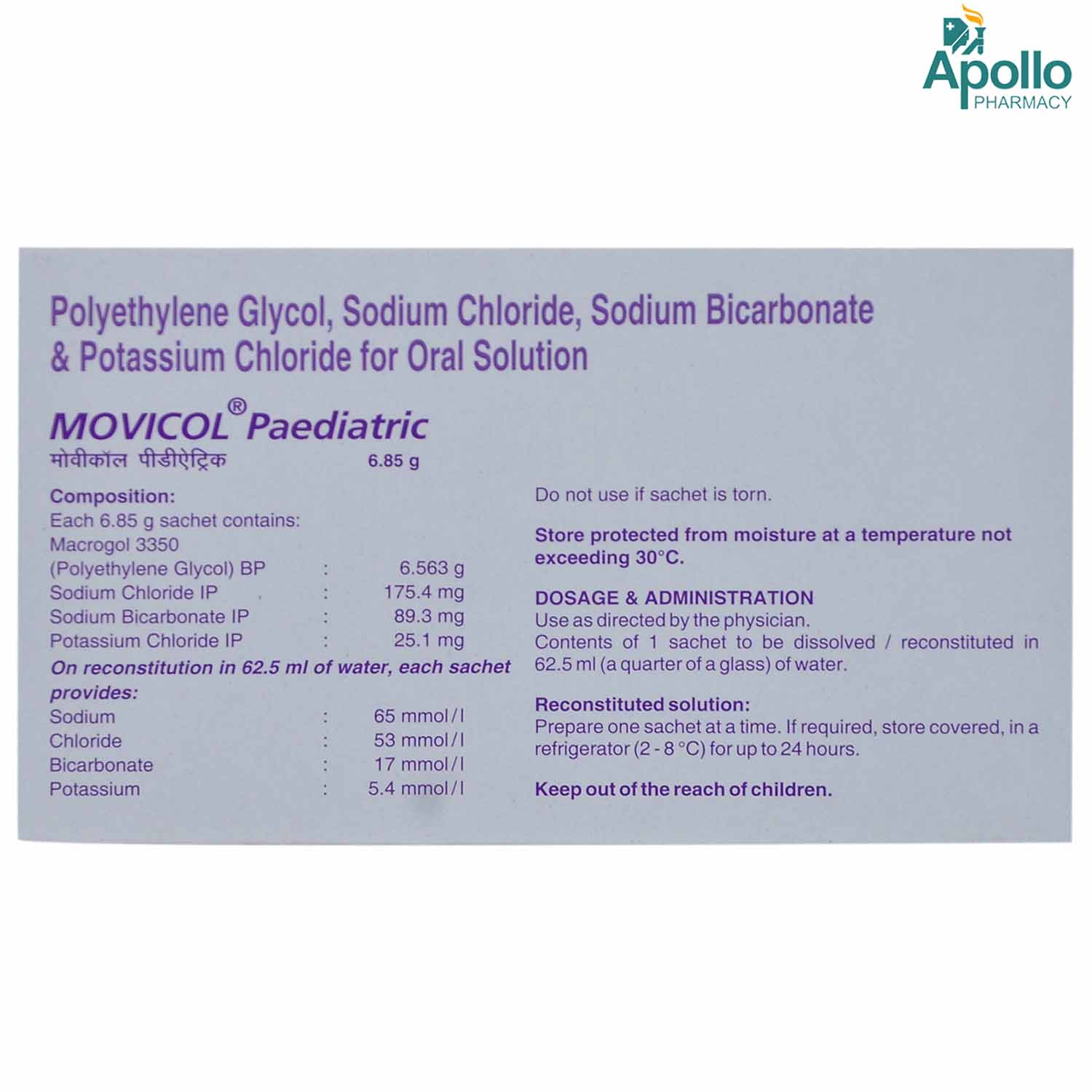 Movicol Paediatric Sachet 6.85 gm Price, Uses, Side Effects ...