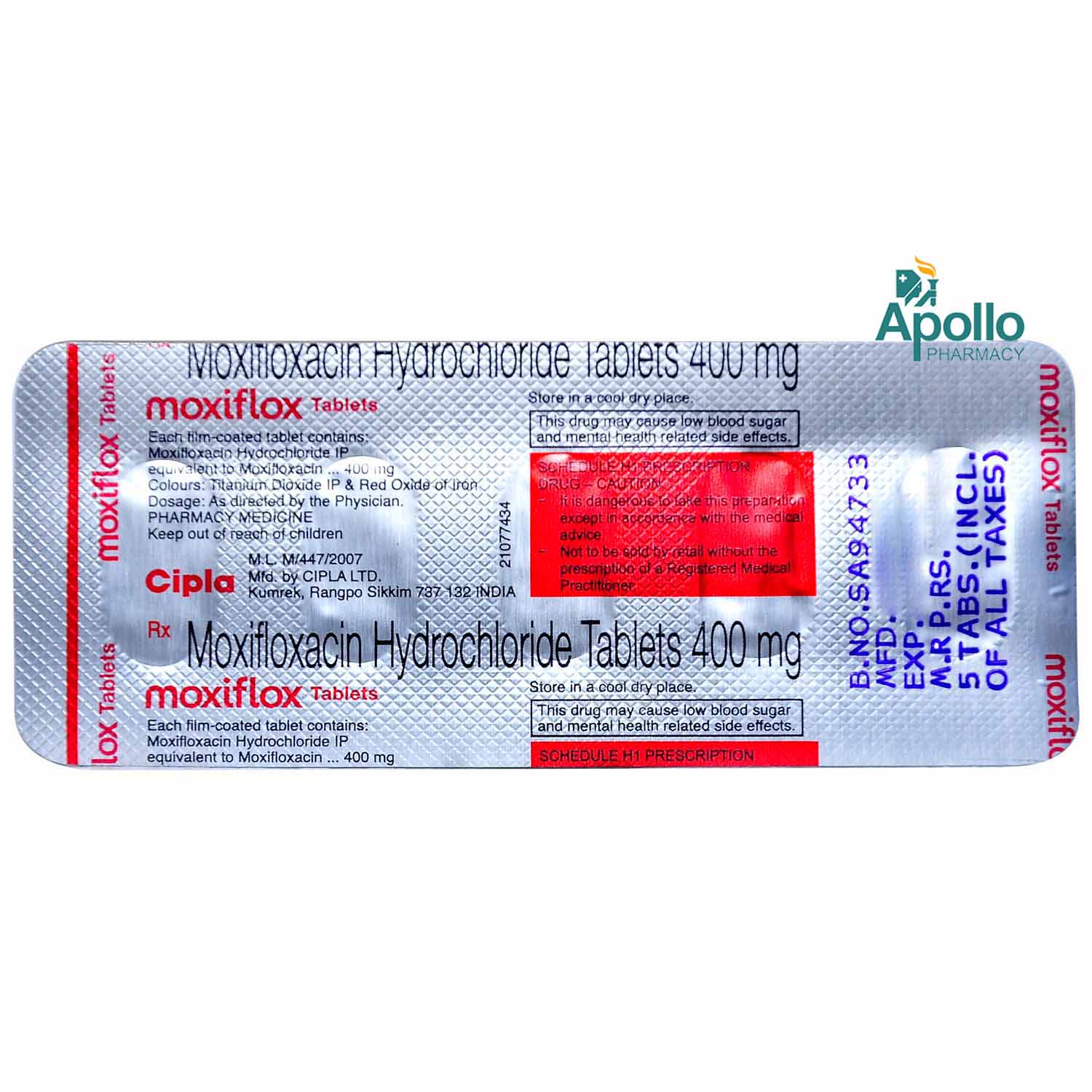 Moxiflox Tablet 5's Price, Uses, Side Effects, Composition - Apollo ...