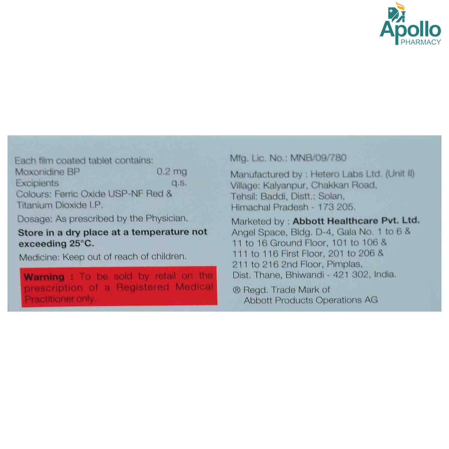 Moxon 0.2 Tablet 10's Price, Uses, Side Effects, Composition - Apollo ...