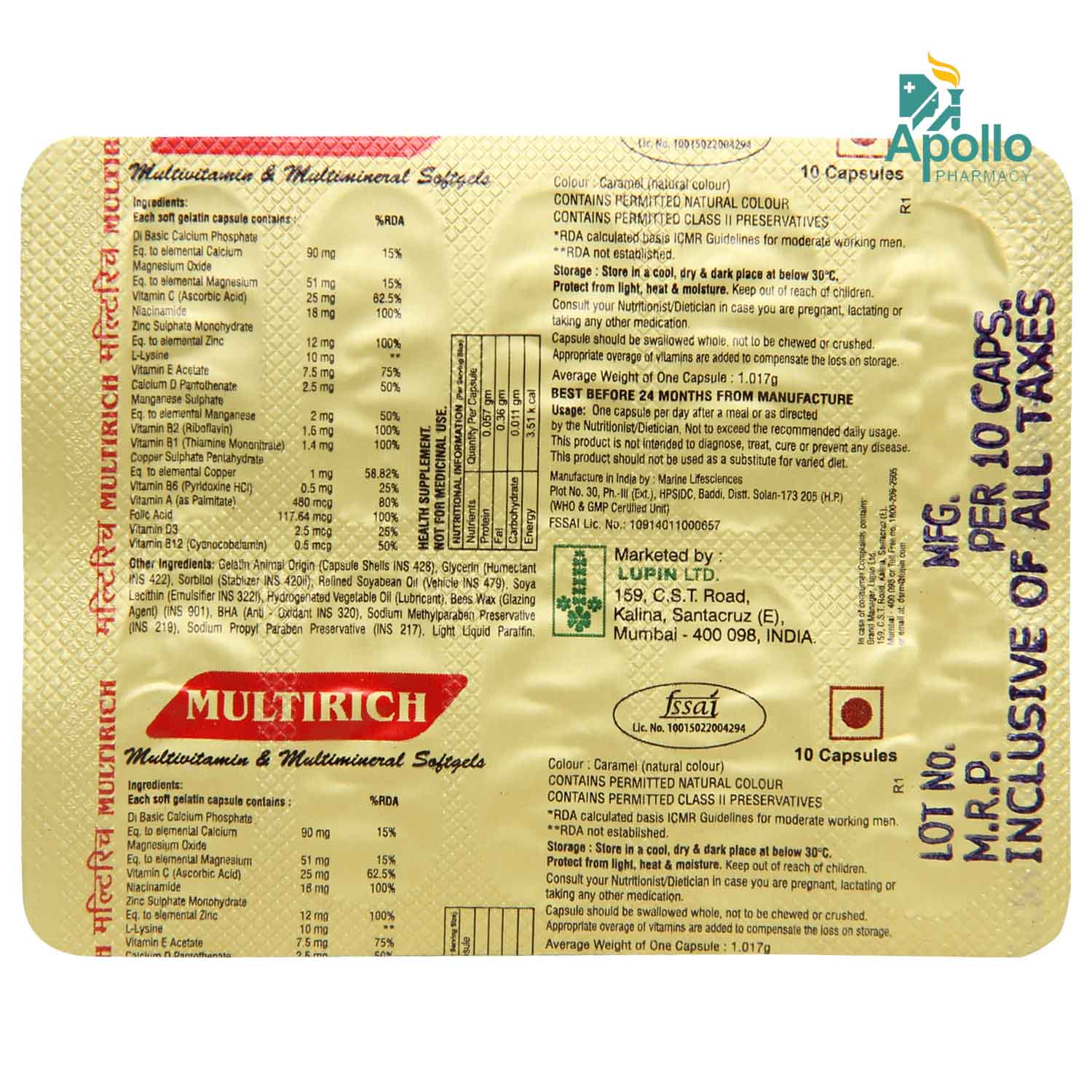 Multirich Capsule 10's Price, Uses, Side Effects, Composition - Apollo ...
