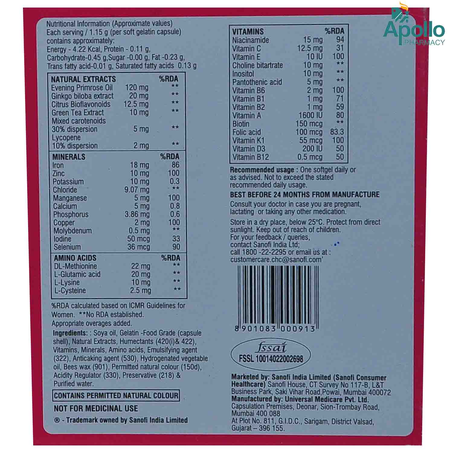 Multivite Woman Capsule 15's Price, Uses, Side Effects, Composition ...