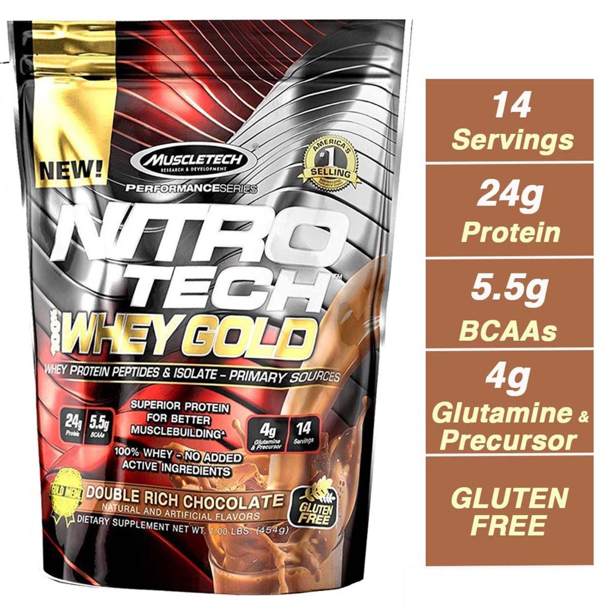 Muscletech Nitrotech 100% Whey Gold Chocolate 1 lb Price, Uses, Side ...