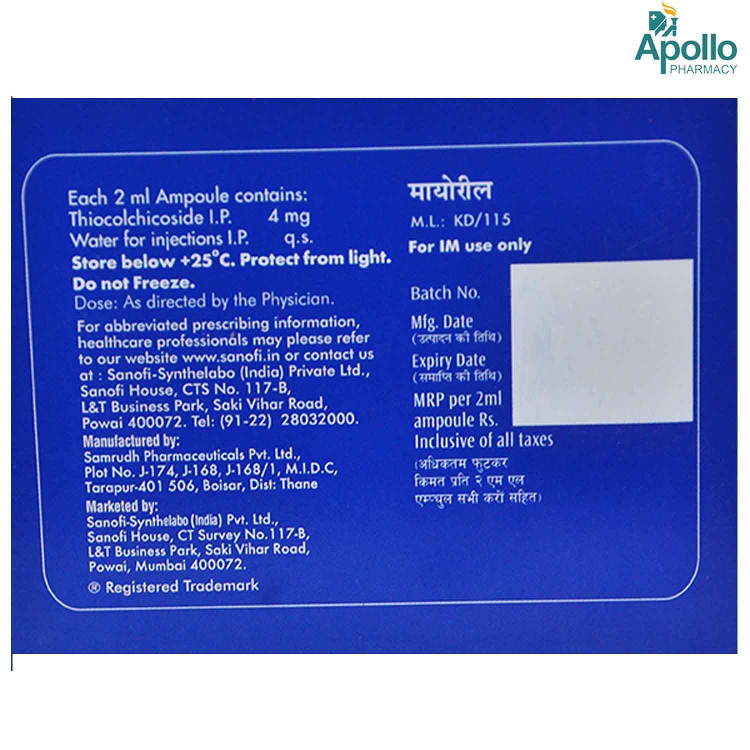 Myoril Injection 2 ml Price, Uses, Side Effects, Composition - Apollo ...