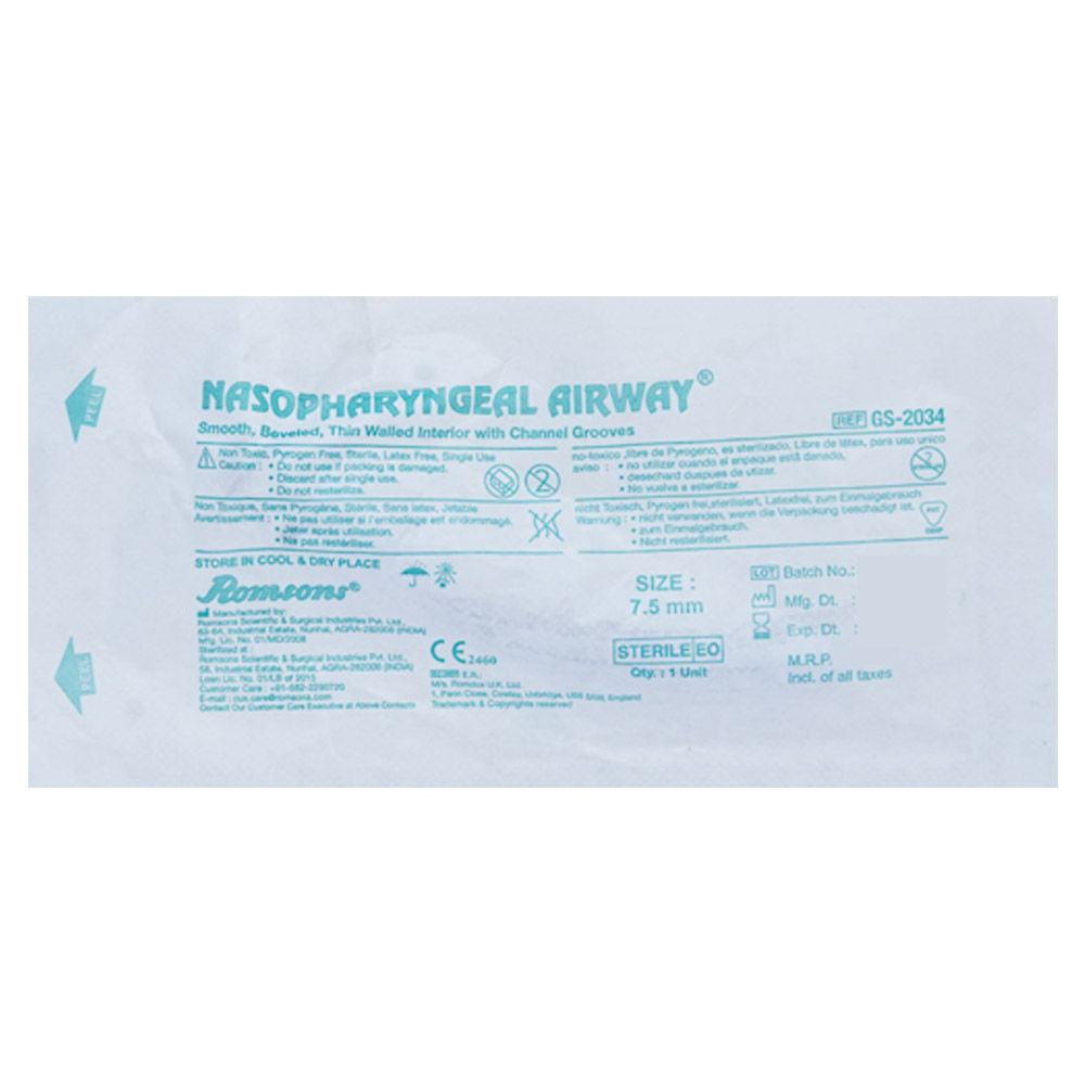 Nasopharyngeal Airway 7.5Mm (Romsons) Price, Uses, Side Effects ...