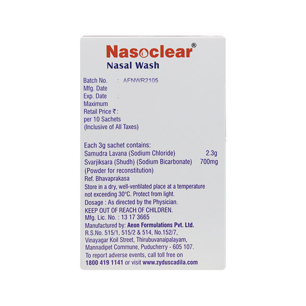 Nasoclear Nasal Wash Sachet, 30 gm (3 gm x 10 Sachet) Price, Uses, Side ...