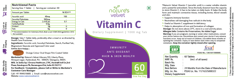 Nature's Velvet Vitamin C 1000 mg, 60 Tablets Price, Uses, Side Effects ...