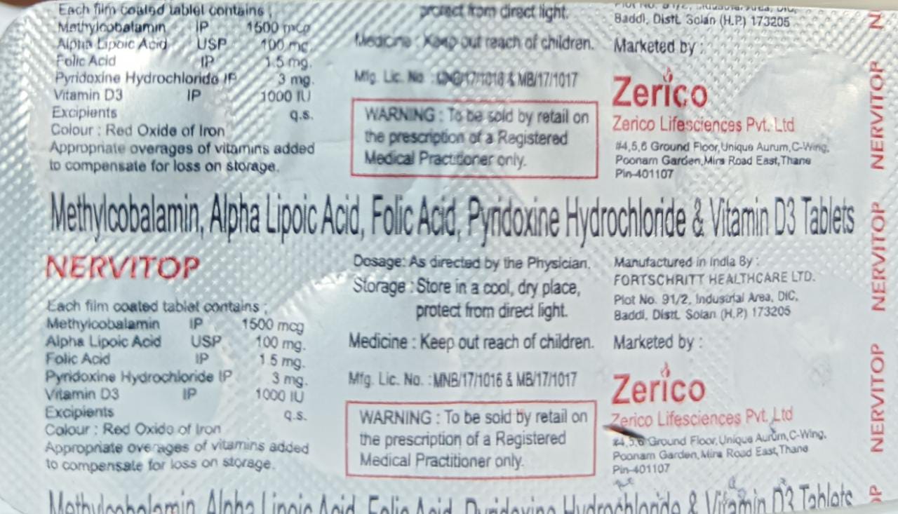 Nervitop Tablet 10's Price, Uses, Side Effects, Composition - Apollo ...