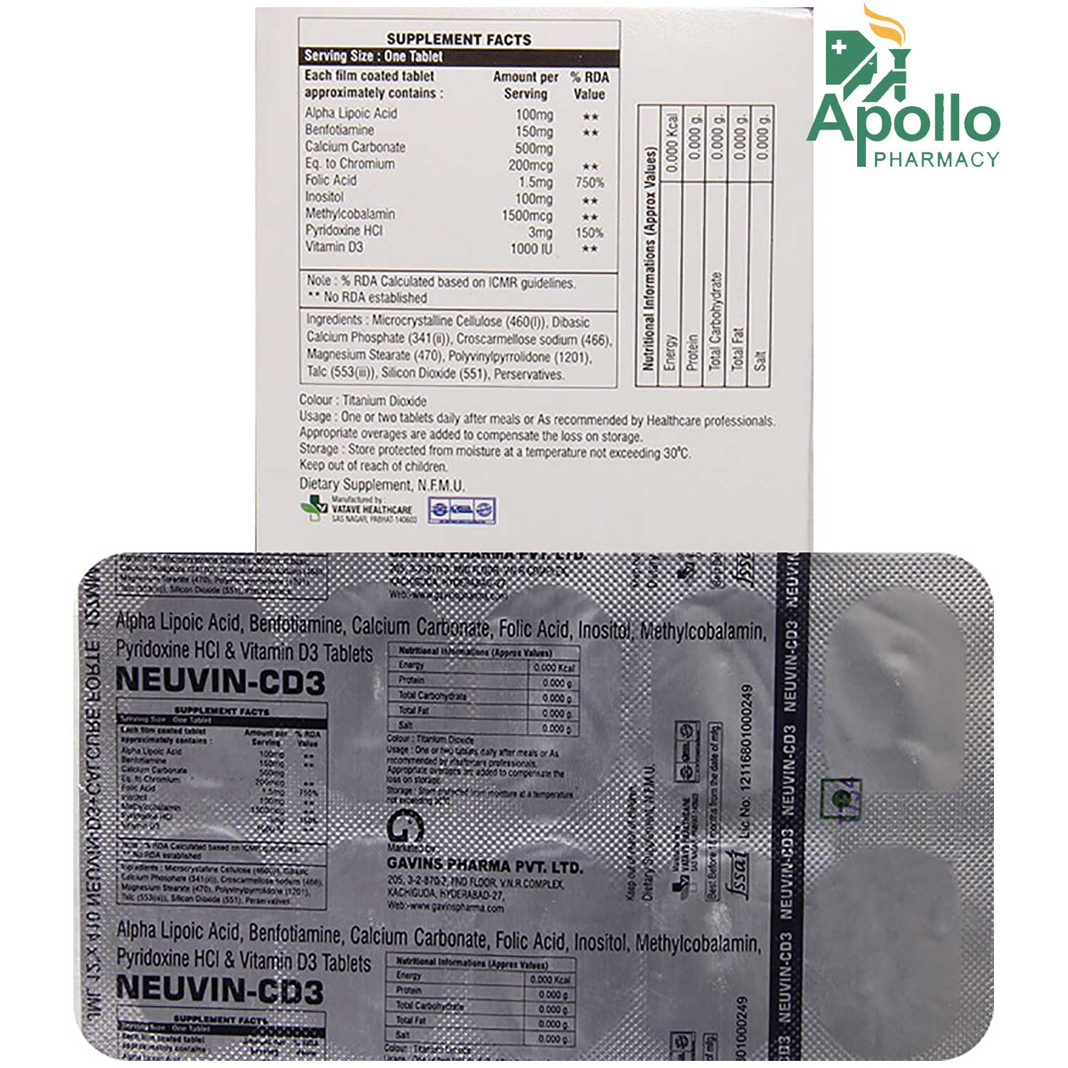 Neuvin-CD3 Tablet 10's Price, Uses, Side Effects, Composition - Apollo ...