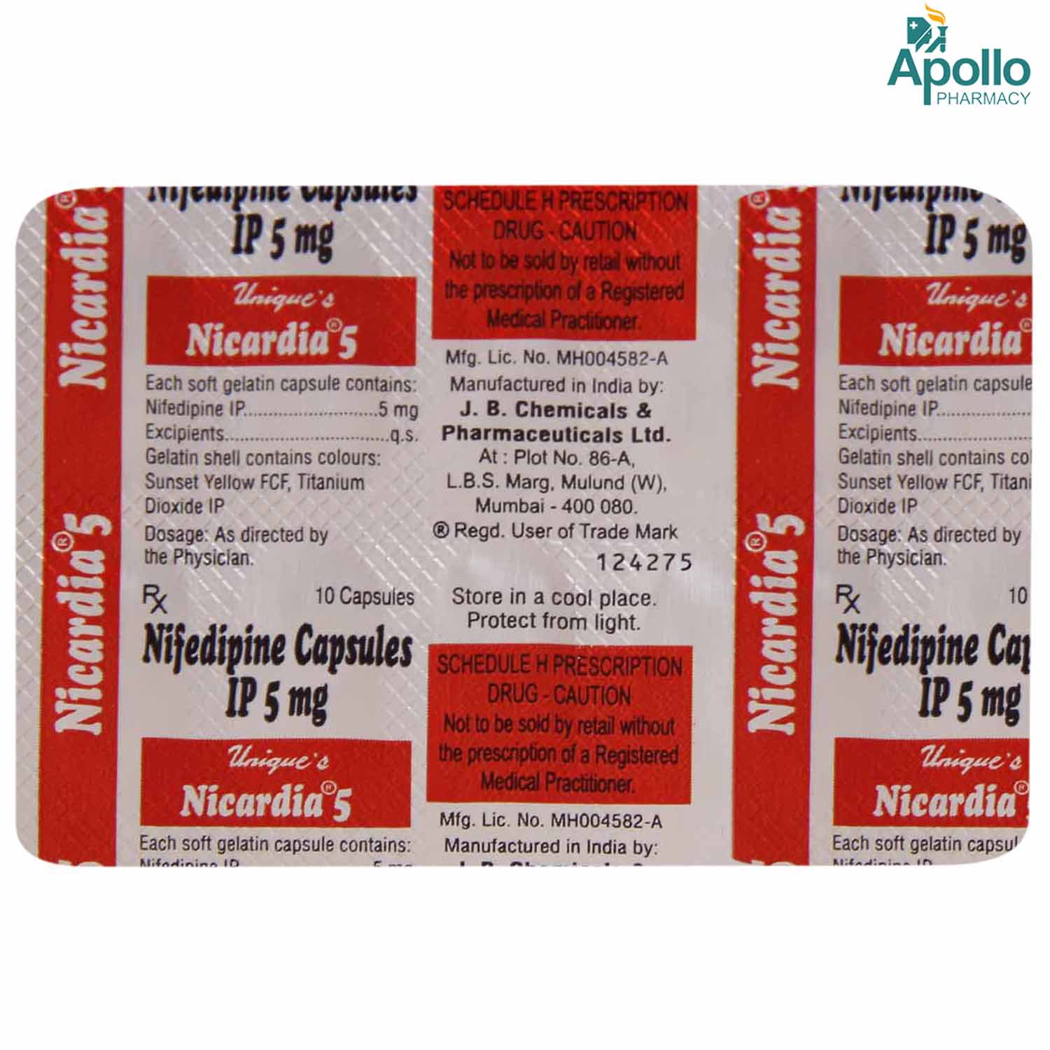 Nicardia 5 Capsule 10's Price, Uses, Side Effects, Composition - Apollo ...