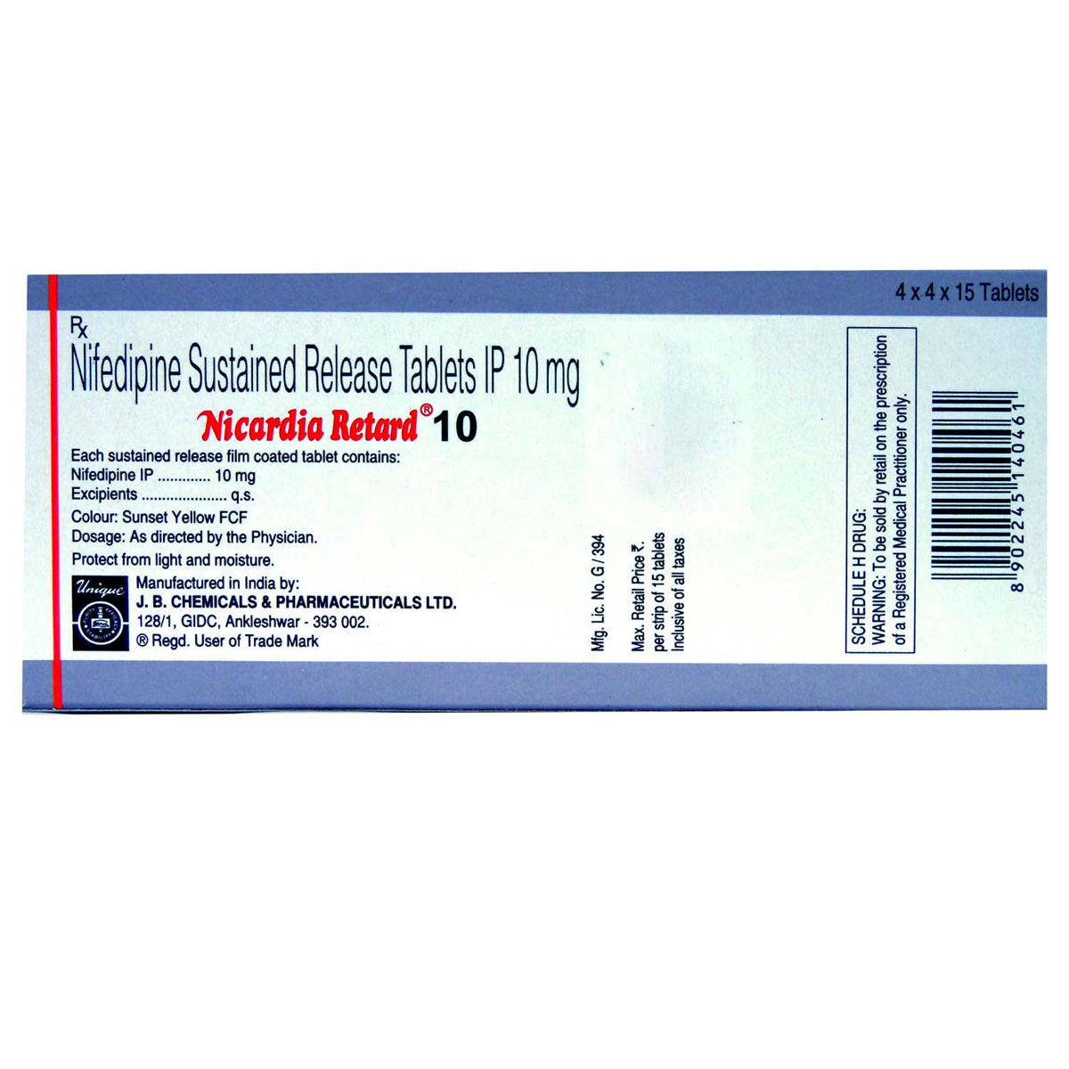 Nicardia Retard 10 Tablet 15's Price, Uses, Side Effects, Composition ...