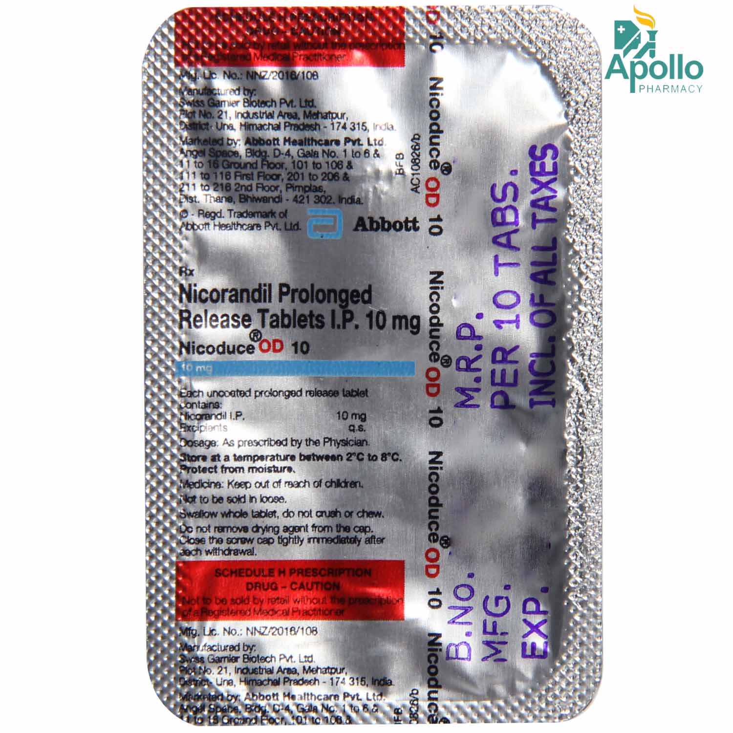 Nicoduce OD 10 Tablet 10's Price, Uses, Side Effects, Composition - Apollo Pharmacy