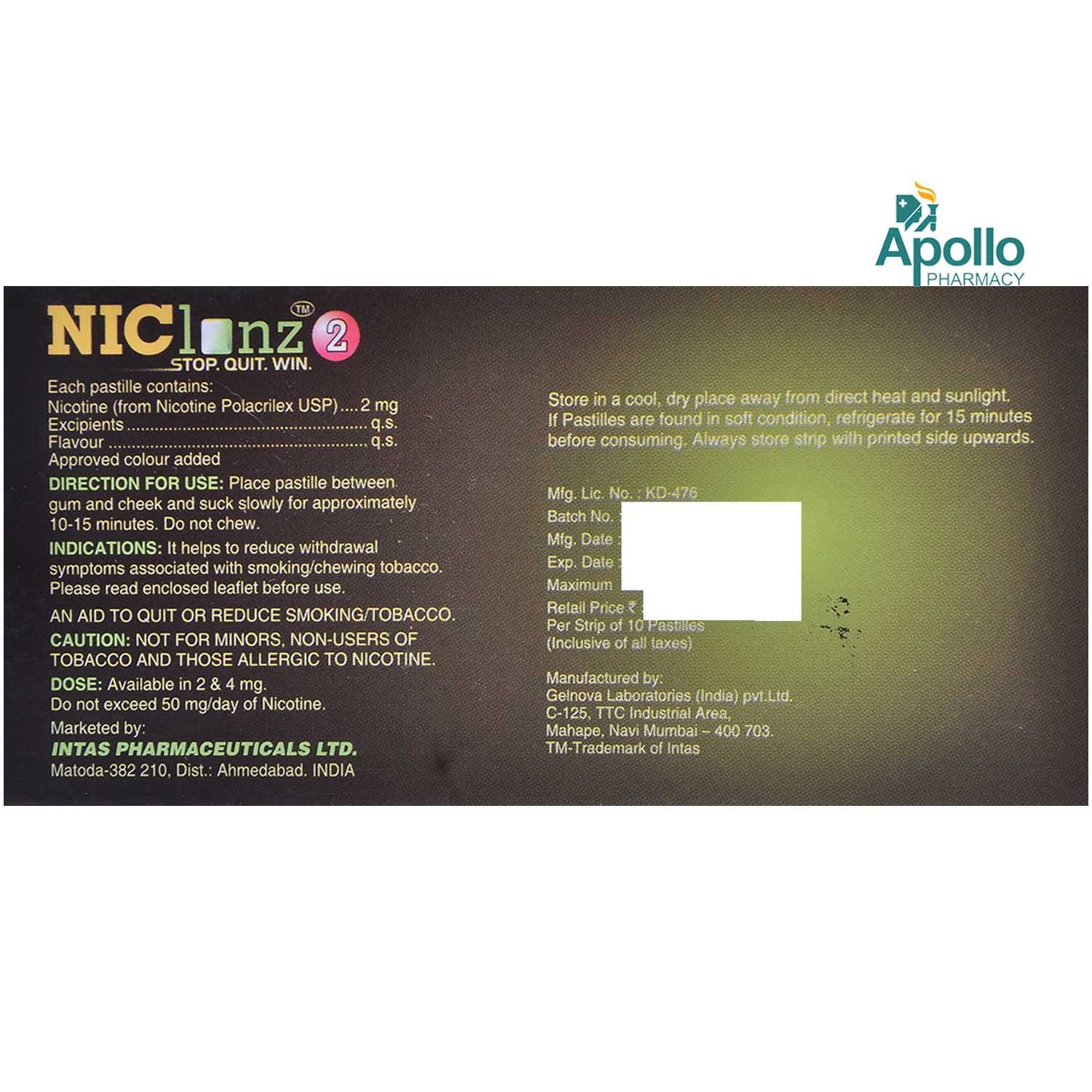 Niclonz 2mg Pastilles 10's Price, Uses, Side Effects, Composition ...