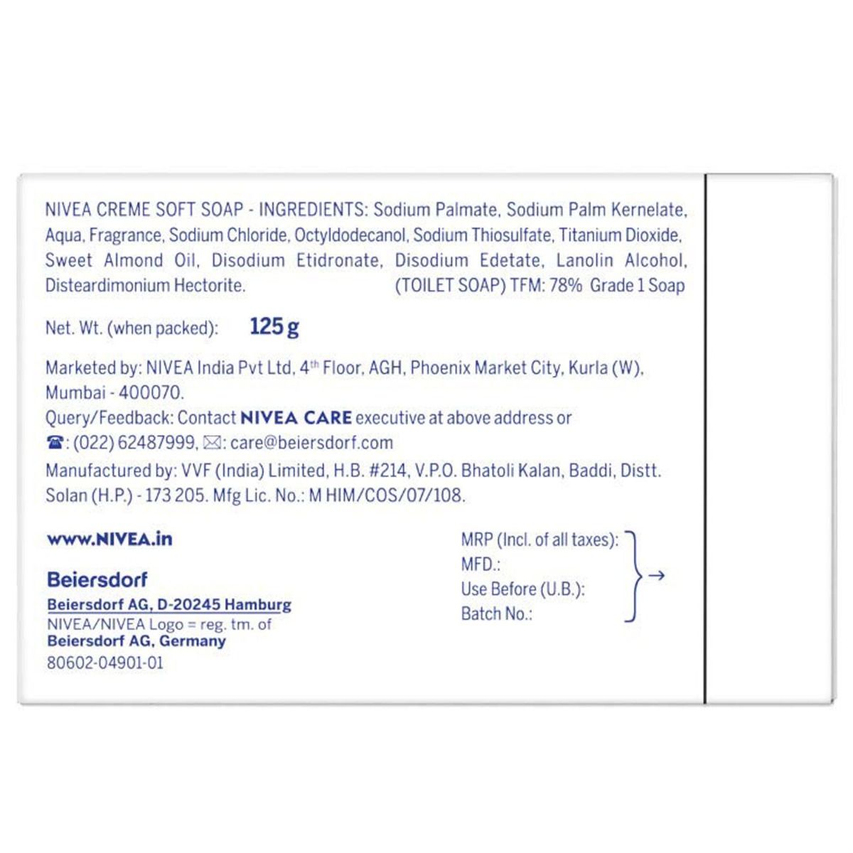 Nivea Creme Soft Soap, 500 gm (4 x 125 gm) Price, Uses, Side Effects ...