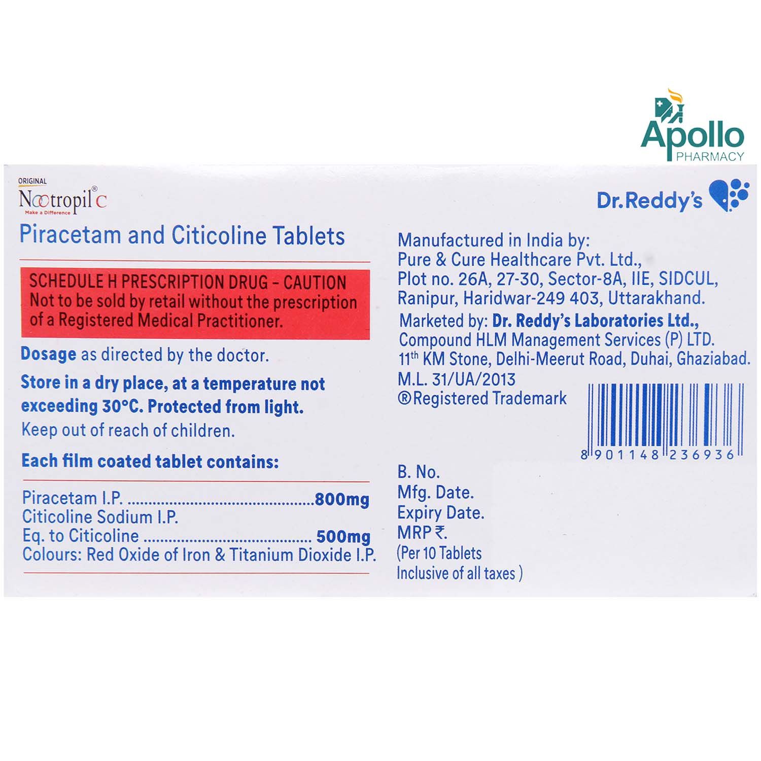 Nootropil C Tablet 10'S 10's Price, Uses, Side Effects, Composition ...