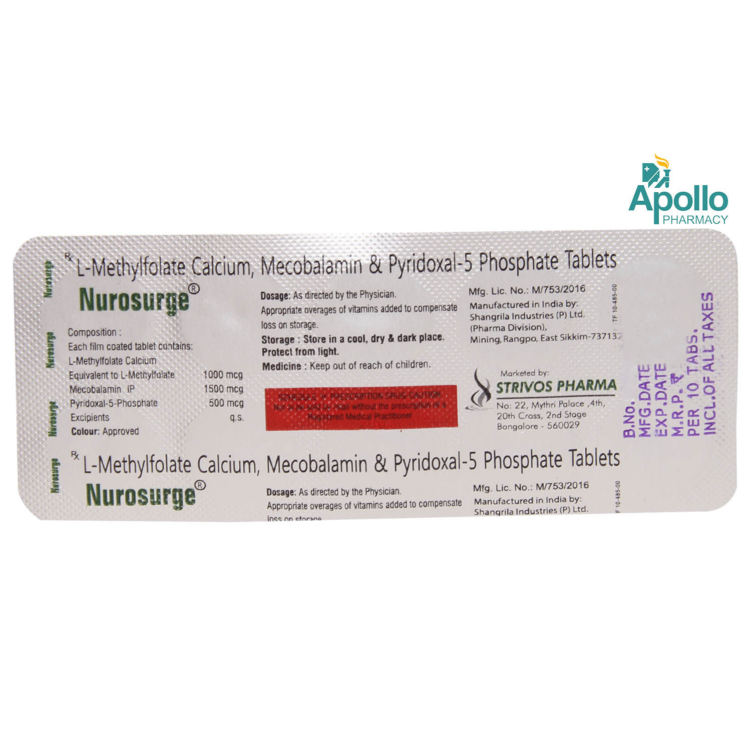 Nurosurge Tablet 10's Price, Uses, Side Effects, Composition - Apollo ...