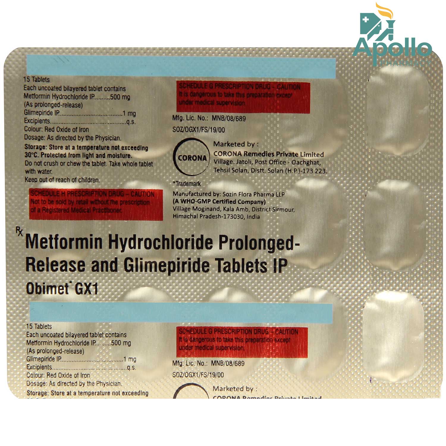 Obimet GX1 Tablet 15's Price, Uses, Side Effects, Composition - Apollo Pharmacy