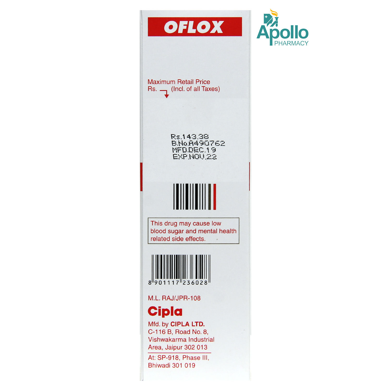 Oflox 200mg I.V. 100ml Price, Uses, Side Effects, Composition - Apollo ...