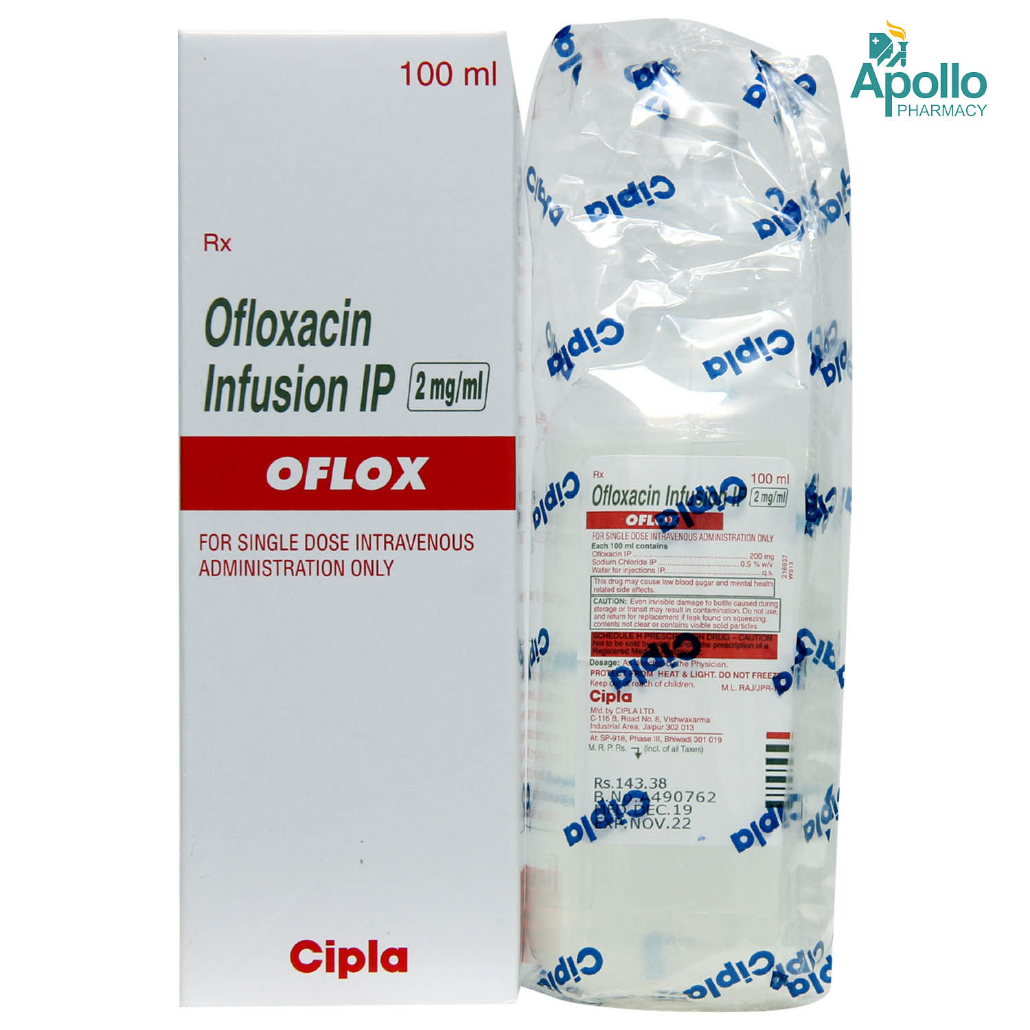 Oflox 200mg I.V. 100ml Price, Uses, Side Effects, Composition - Apollo ...