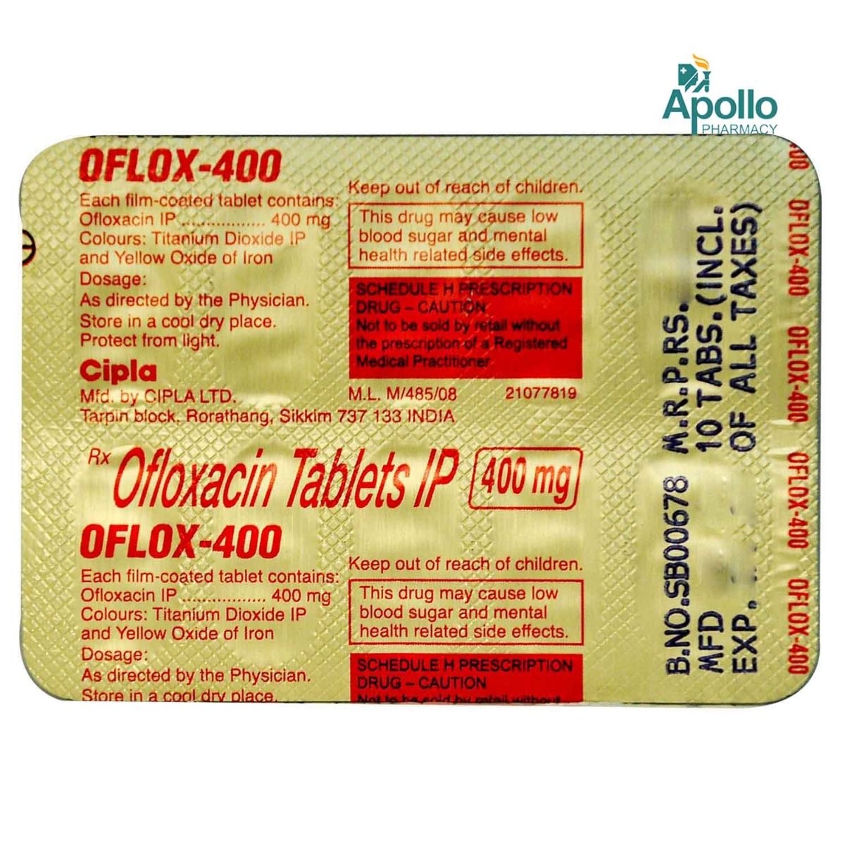 Oflox 400 Tablet 10's Price, Uses, Side Effects, Composition - Apollo ...
