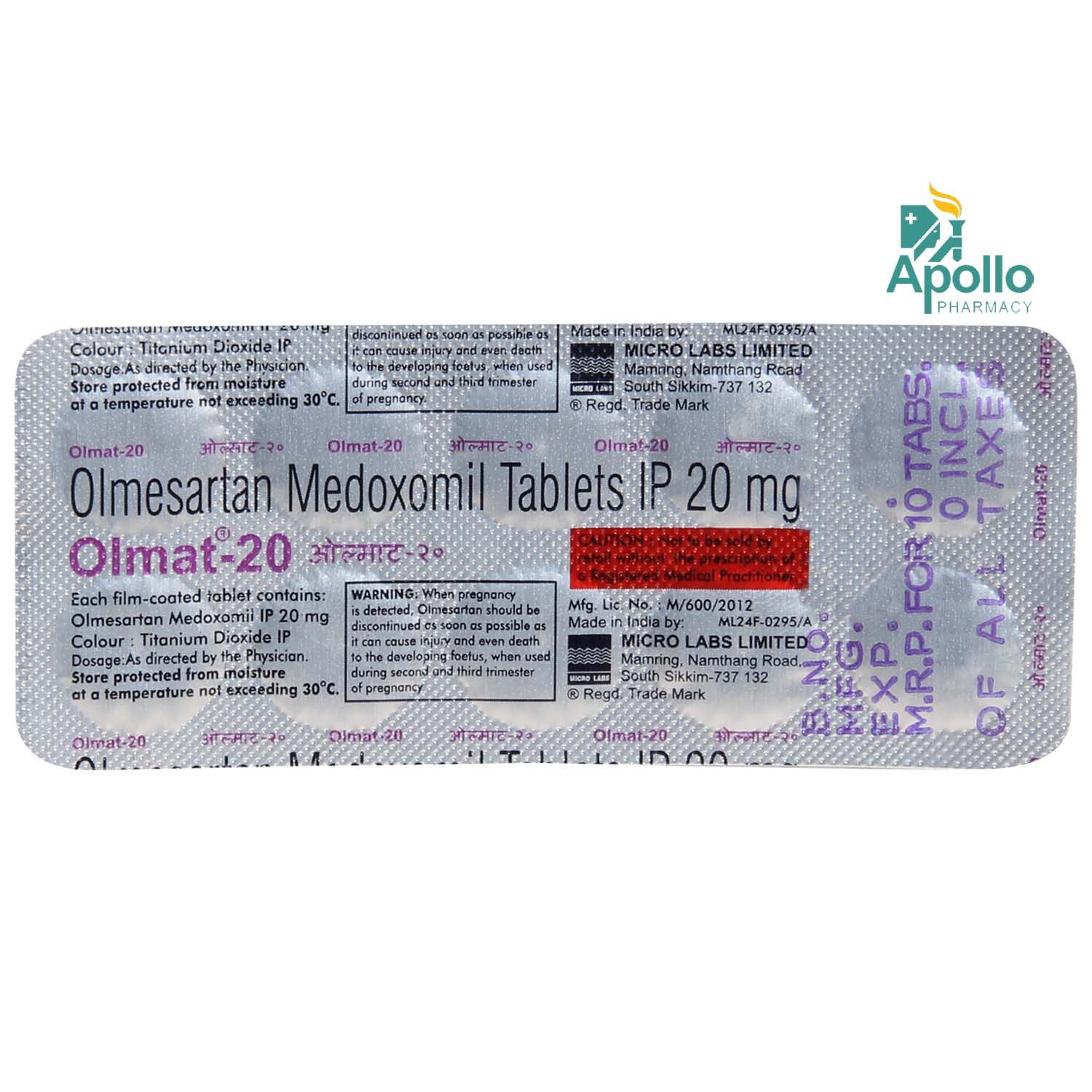 Olmat-20 Tablet 10's Price, Uses, Side Effects, Composition - Apollo ...