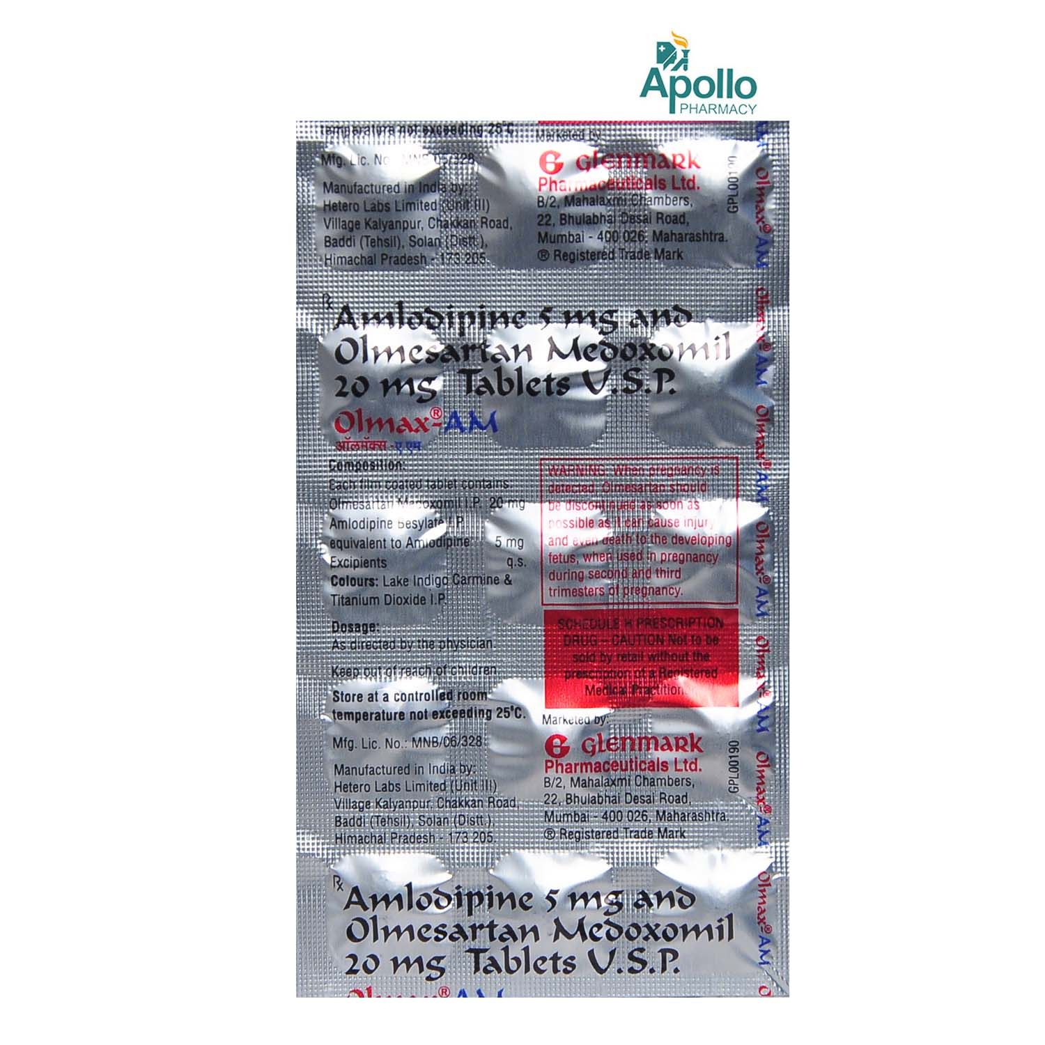 Olmax AM Tablet 15's Price, Uses, Side Effects, Composition - Apollo ...