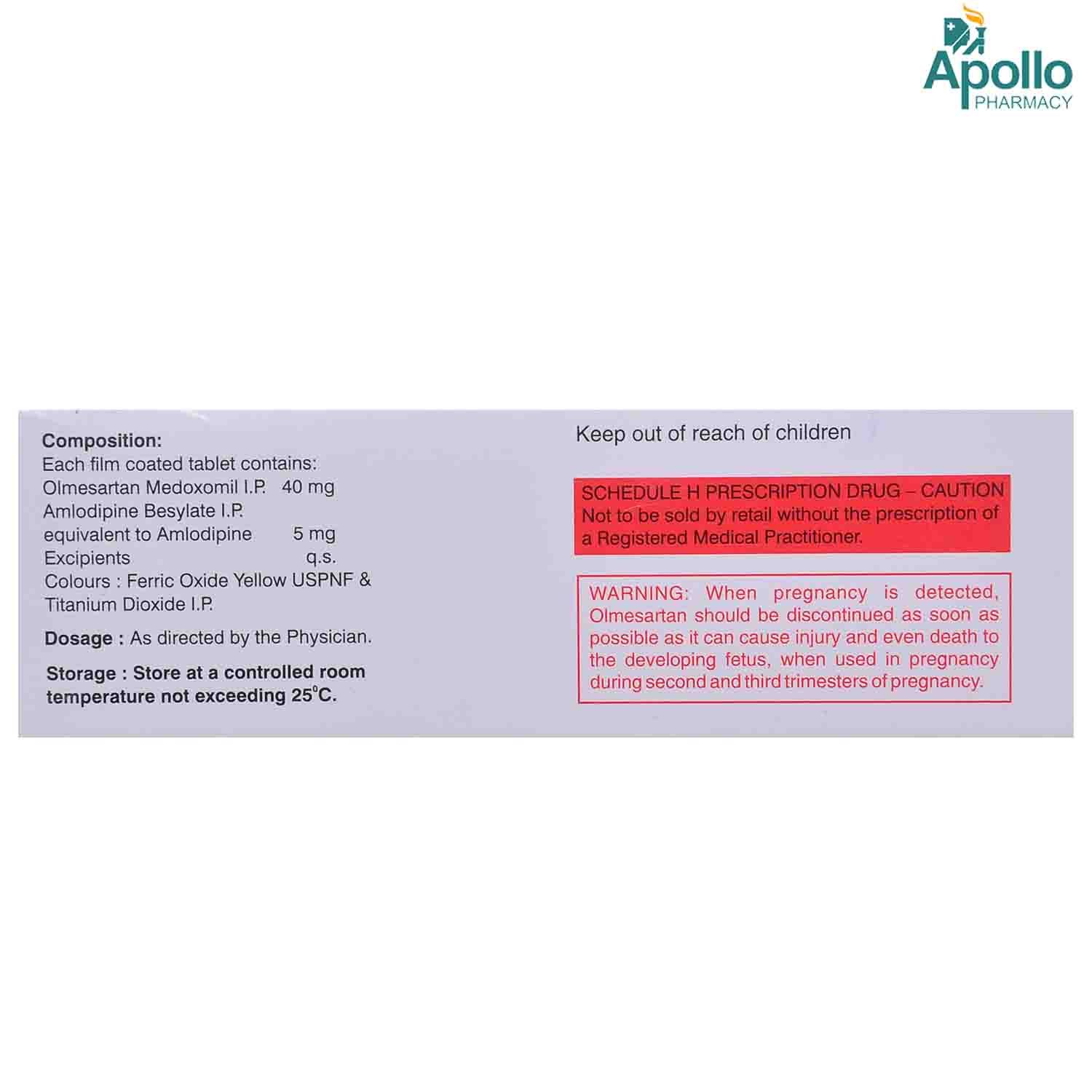 Olmax-40 AM Tablet 15's Price, Uses, Side Effects, Composition - Apollo ...
