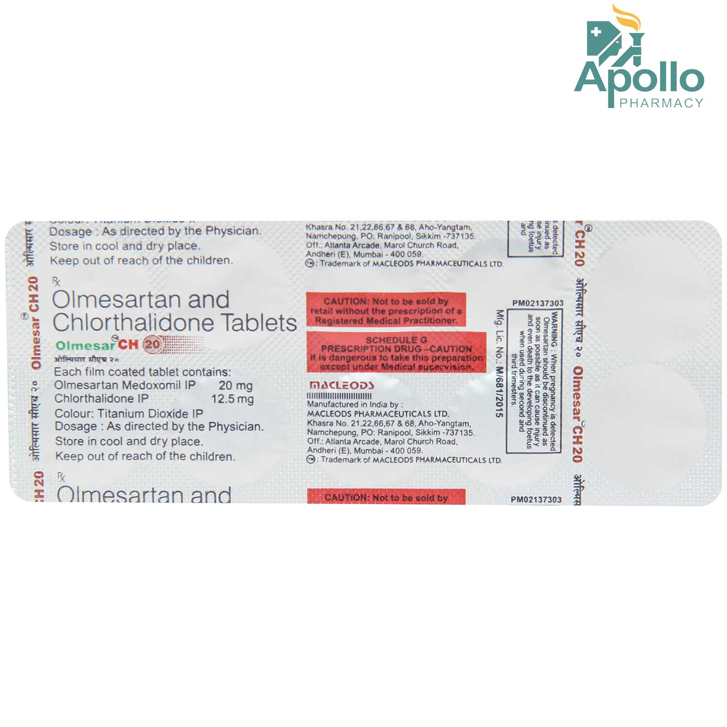 Olmesar CH 20mg Tablet 10's Price, Uses, Side Effects, Composition ...