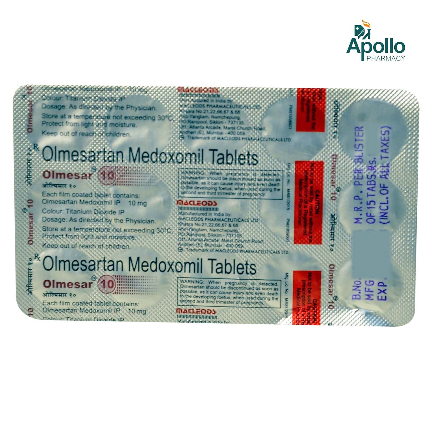 Olmesar 10 Tablet 15's Price, Uses, Side Effects, Composition - Apollo ...