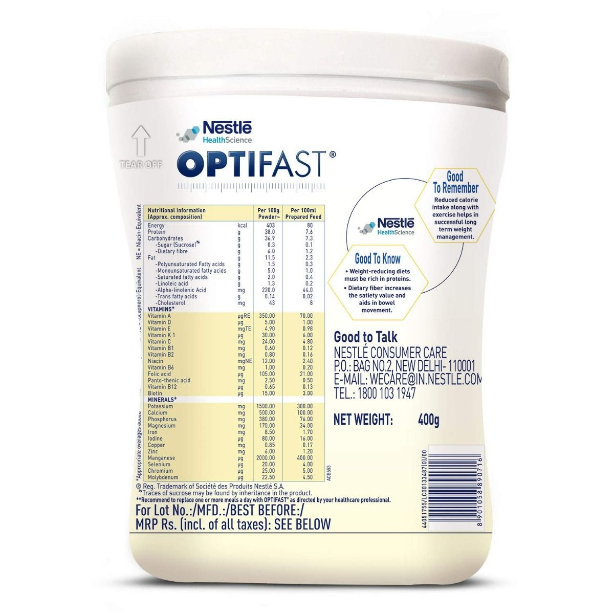 Nestle Optifast Vanilla Flavoured Shake, 400 gm Jar Price, Uses, Side ...