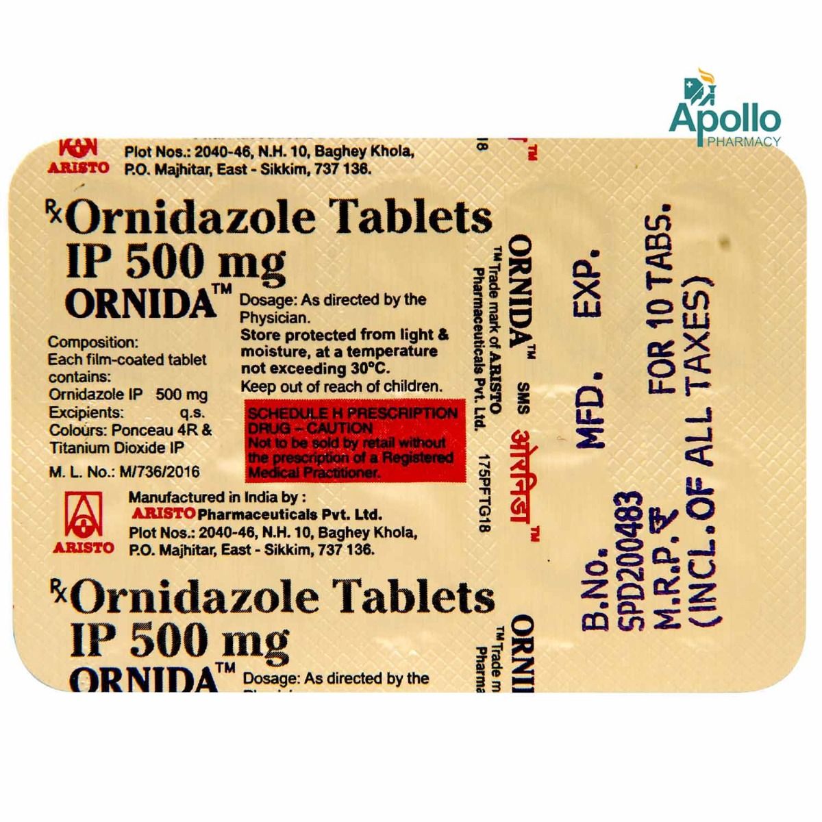 Ornida Tablet 10's Price, Uses, Side Effects, Composition - Apollo Pharmacy
