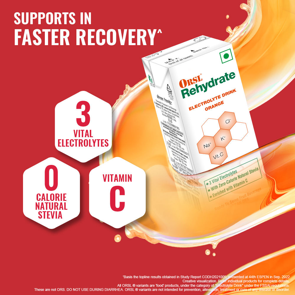ORSL® Rehydrate Electrolyte Orange Drink, 200 ml Price, Uses, Side ...