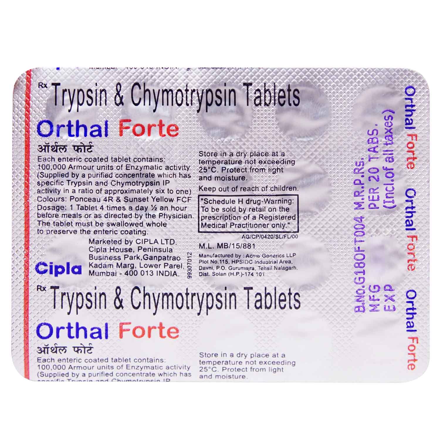 Orthal Forte Tablet 20's Price, Uses, Side Effects, Composition ...